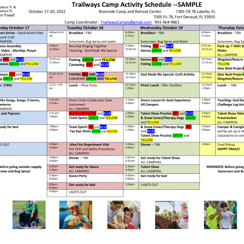 Camp Activity Schedule - Trailways Camps