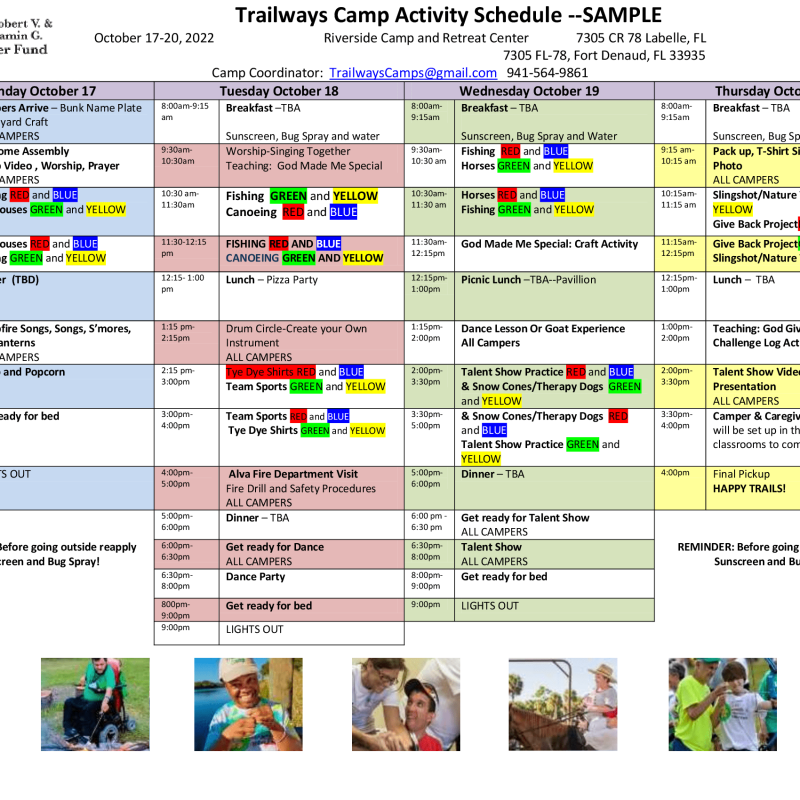 Camp Activity Schedule - Trailways Camps